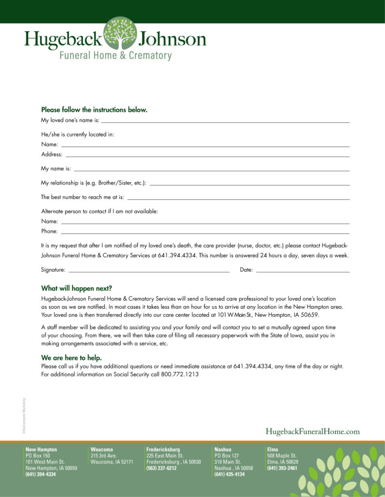 Forms Library - Hugeback-Johnson Funeral Home & Crematory